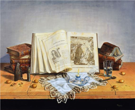 Ricardo Renedo | Still life with books and a candle (2002) | MutualArt