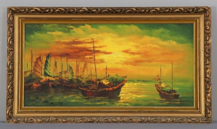 Peter Tang | Untitled Seascape w/ Chinese Junk Boats (Mid 20th Century ...