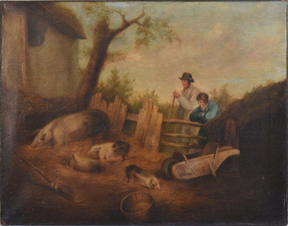 George Morland | Two boys by a pig sty | MutualArt