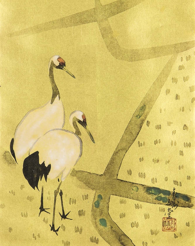 Gyokudo Kawai | Crane on harvested field | MutualArt
