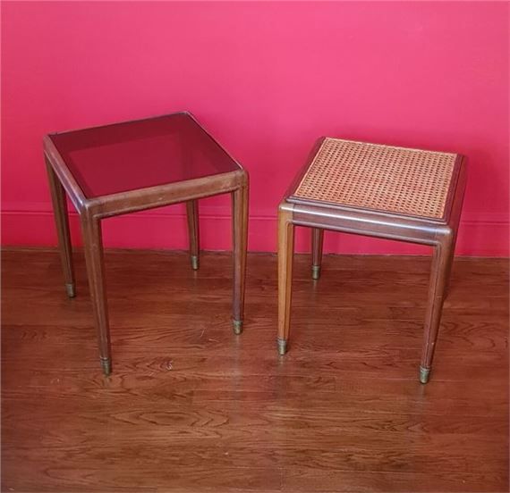 Léon Jallot | An occasional table and a stool in natural wood, ribbed ...