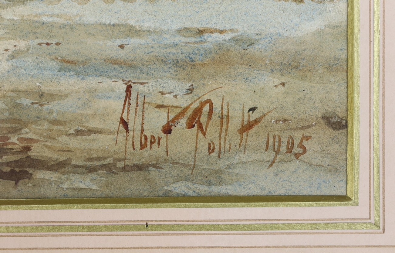 Albert Pollitt | Coastal scene with fishing boats unloading the catch ...