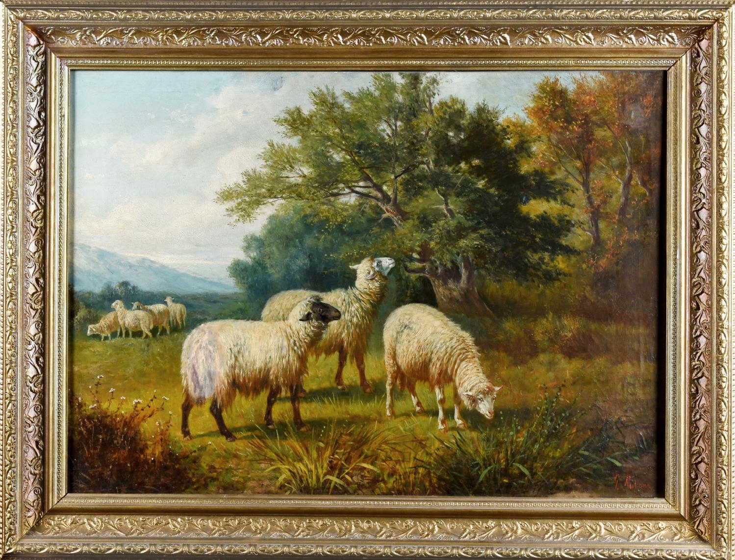 Antonio Milone | Landscape scene with sheep | MutualArt