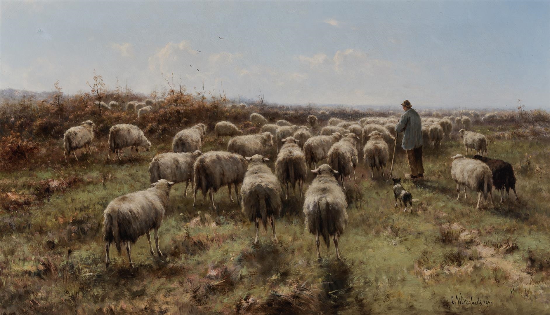 Cornelis Westerbeek | A Shepherd with His Flock (1900) | MutualArt