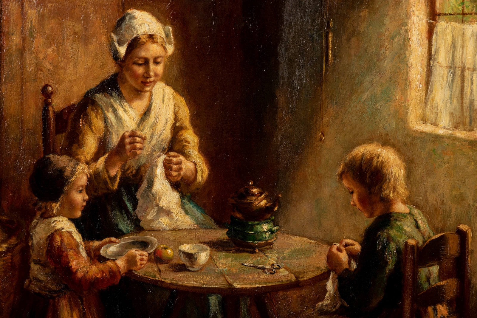 Cornelis Bouter | Interior Scene with Mother and Two Children | MutualArt