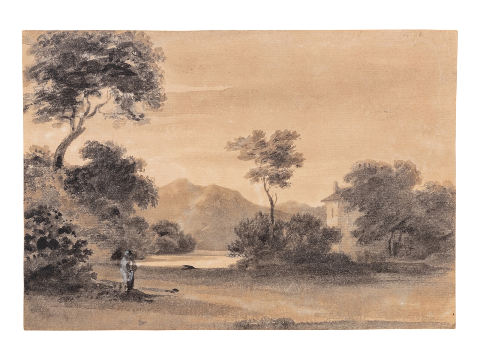 John Robert Cozens | Figure by a Lake at Dusk | MutualArt
