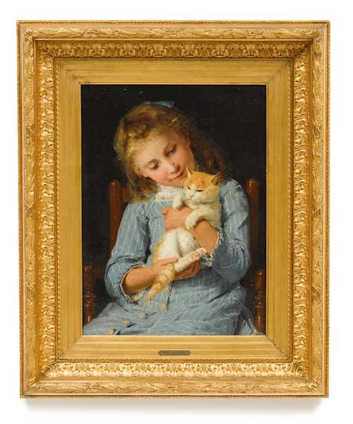 Albert Anker | Girl with a cat (Fillette avec un chat) (1881) | MutualArt