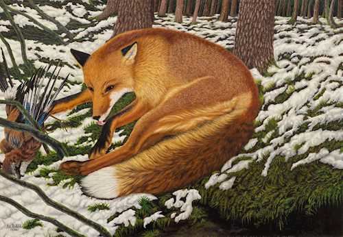 Adolf Dietrich | Fox with a jay (1926) | MutualArt