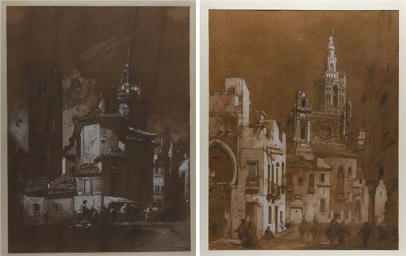 Friedrich Eibner | Personen in einer spanischen Stadt mit einer Kirche ...