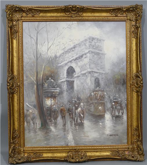 J. Gaston | French Street scene of Arc de Triomphe | MutualArt
