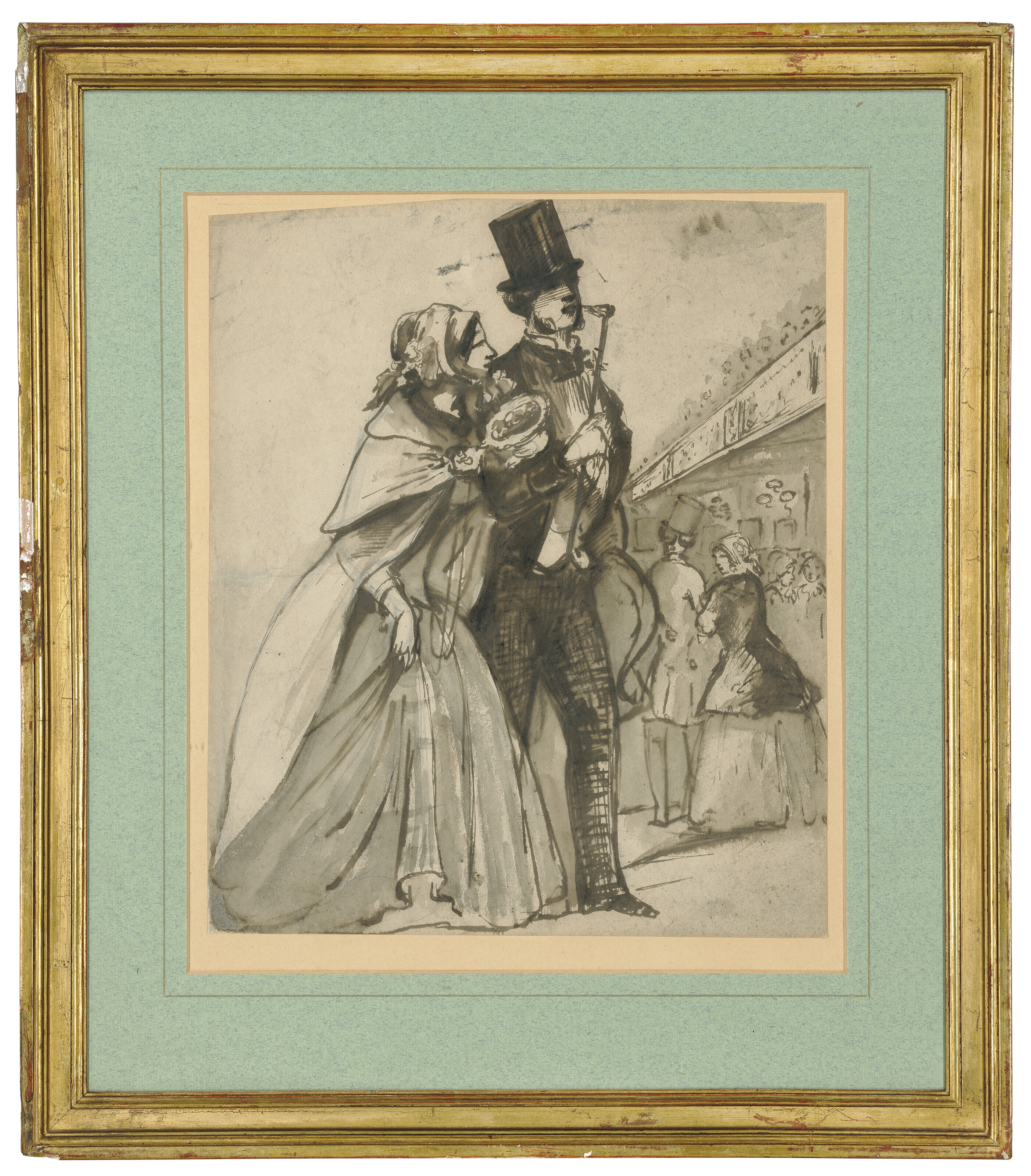 Constantin Guys | A couple walking in a street in London | MutualArt
