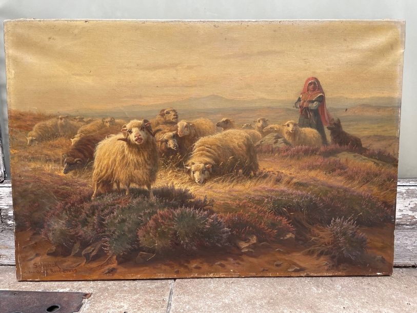 August Friedrich Albrecht Schenck | Sheeps in a winter storm | MutualArt