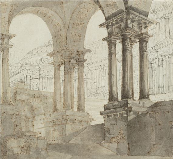 Antonio Galli Bibiena | An architectural fantasy with a porch and a ...