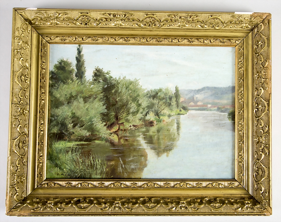 Leon Charles Hubert | 'Flusslandschaft mit Hügelkette' / 'A river ...
