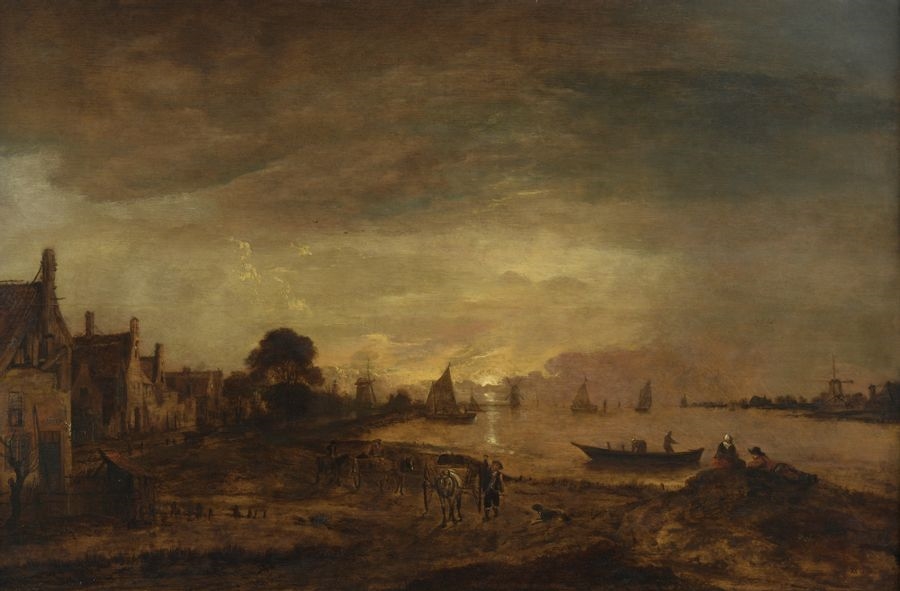 Aert Neer | View of an estuary with walkers at sunset | MutualArt