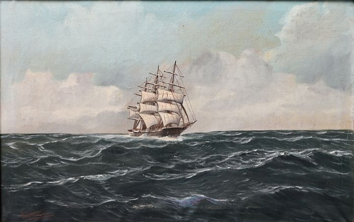 Alfred Gabali | Five-masted full-rigged ship at sea | MutualArt