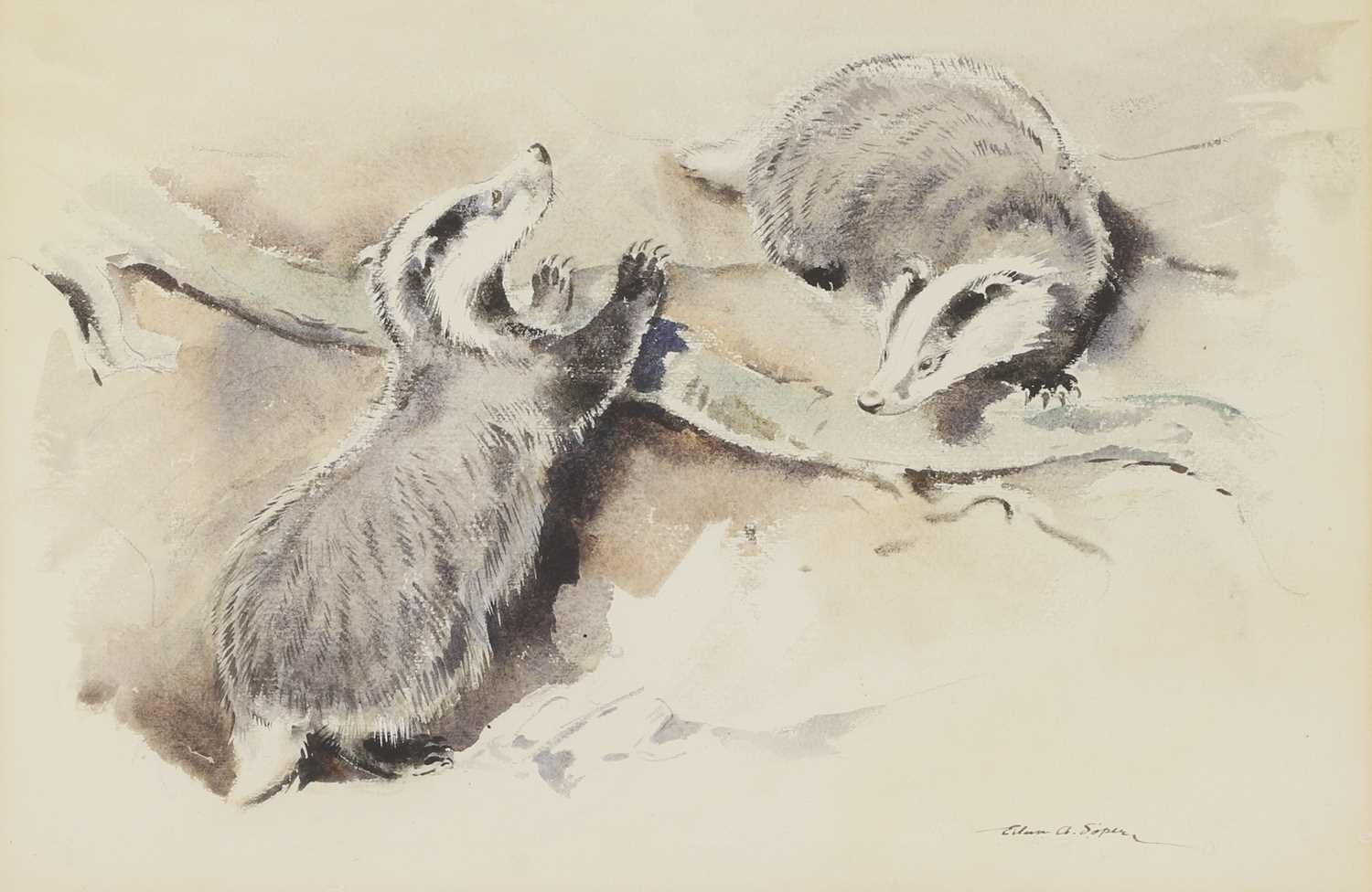 Eileen Alice Soper | Badgers on a log | MutualArt