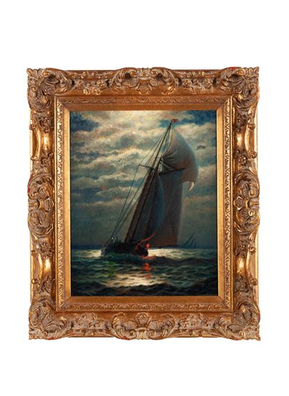 James Gale Tyler | Maritime scene under moonlight with a lantern ...