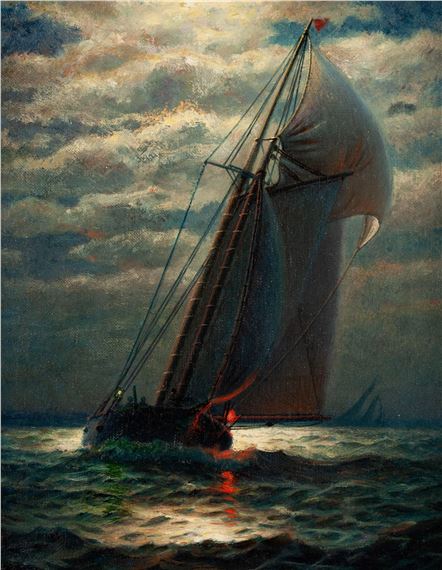 James Gale Tyler | Maritime scene under moonlight with a lantern ...