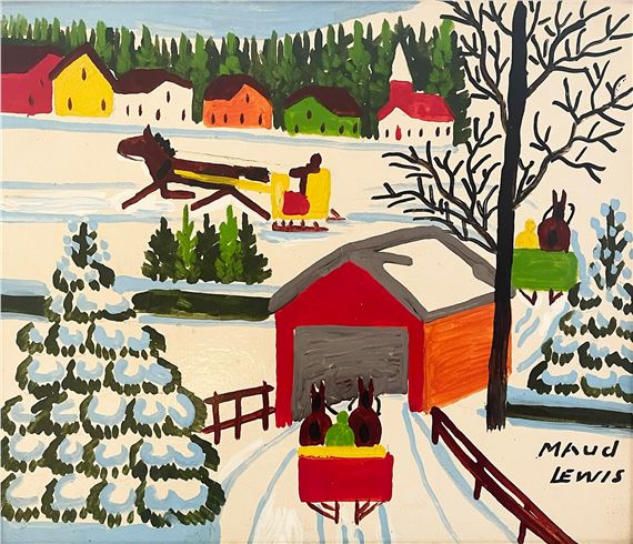 Maud Lewis | Winter Sleighing Scene with a Covered Bridge | MutualArt