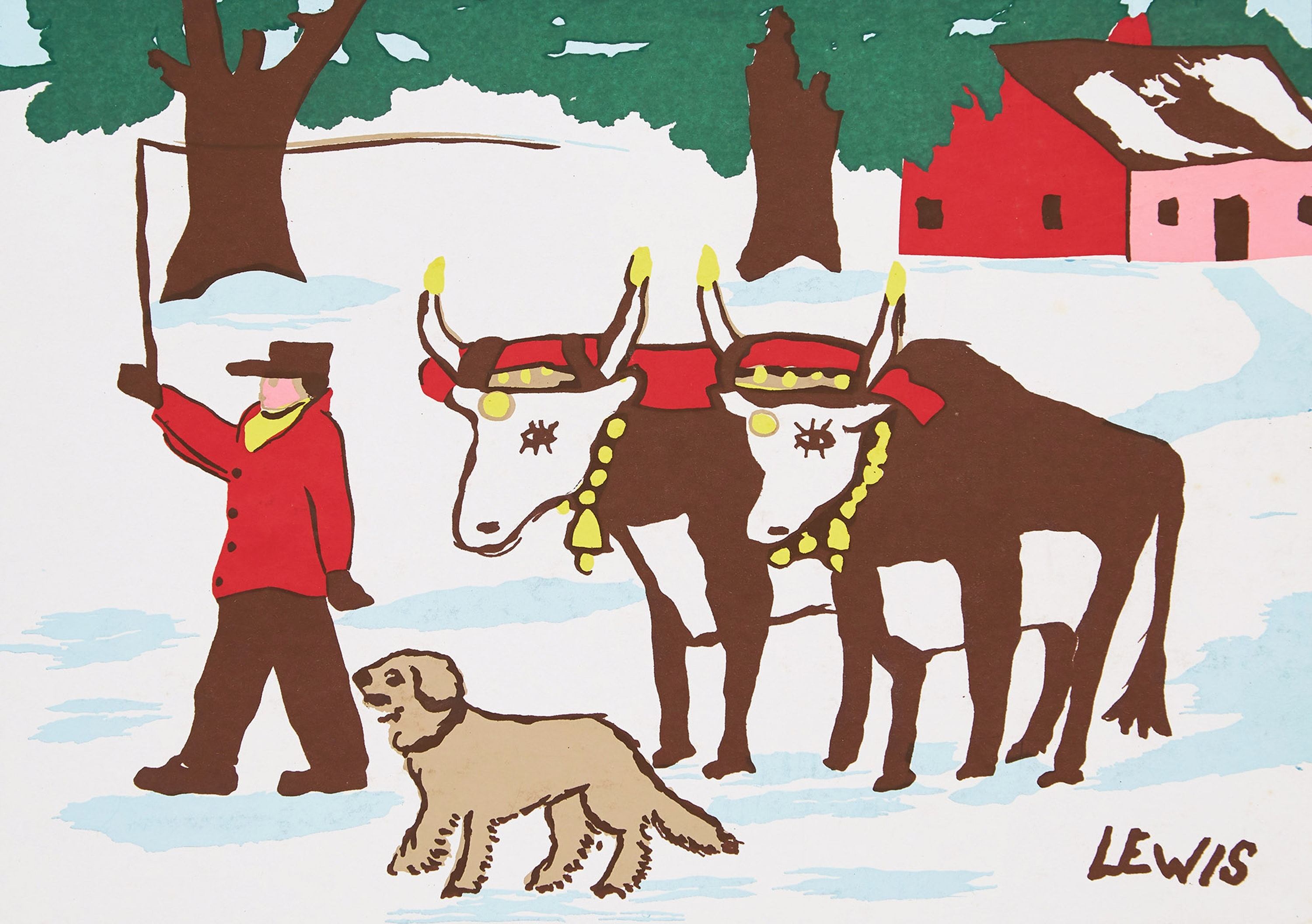 Maud Lewis | Everett with Dog Leading Yoked Oxen | MutualArt