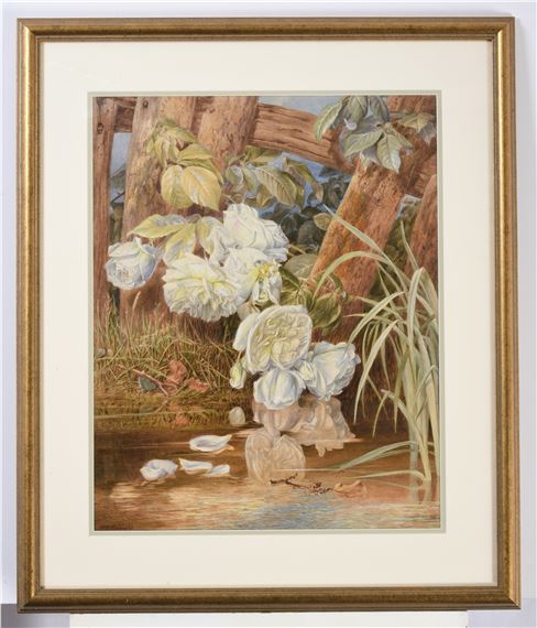 Mary Elizabeth Duffield | Still life of white Roses on a riverbank ...