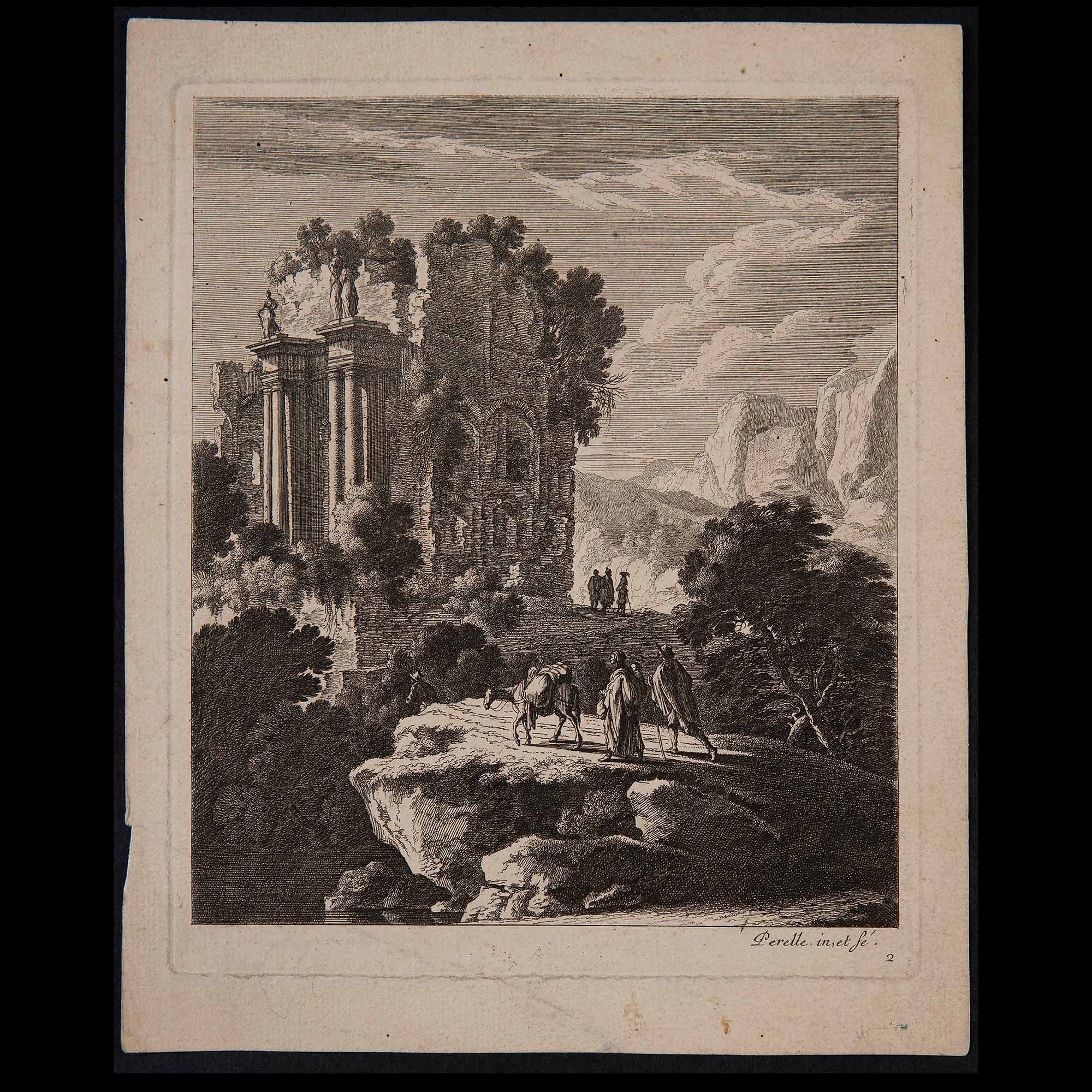Gabriel Perelle | Landscape with ruins and travellers (18th Century ...