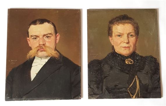 Emile Bouzin | Portraits of a man and a woman (1894) | MutualArt