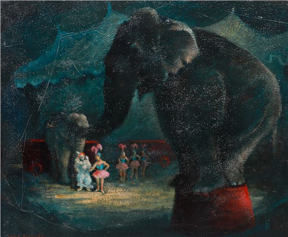 Jane Ziegler | modernist circus painting depicting an elephan | MutualArt