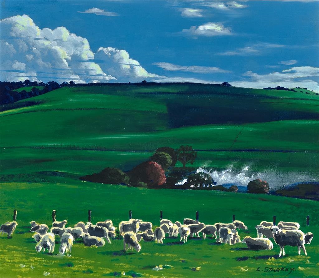 Lawrence Starkey | Flock of Sheep in Green Pasture | MutualArt