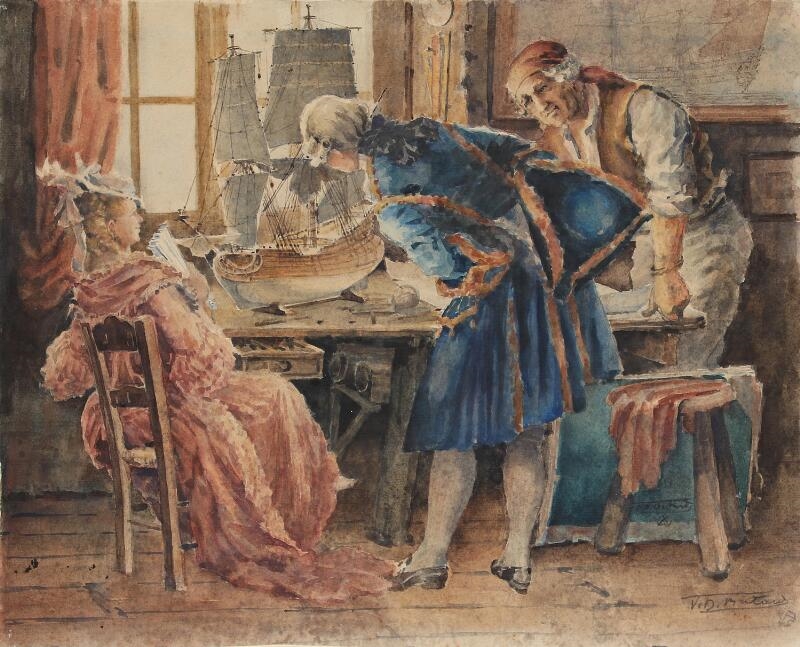 British School, 19th Century | A model ship maker at his working dest ...