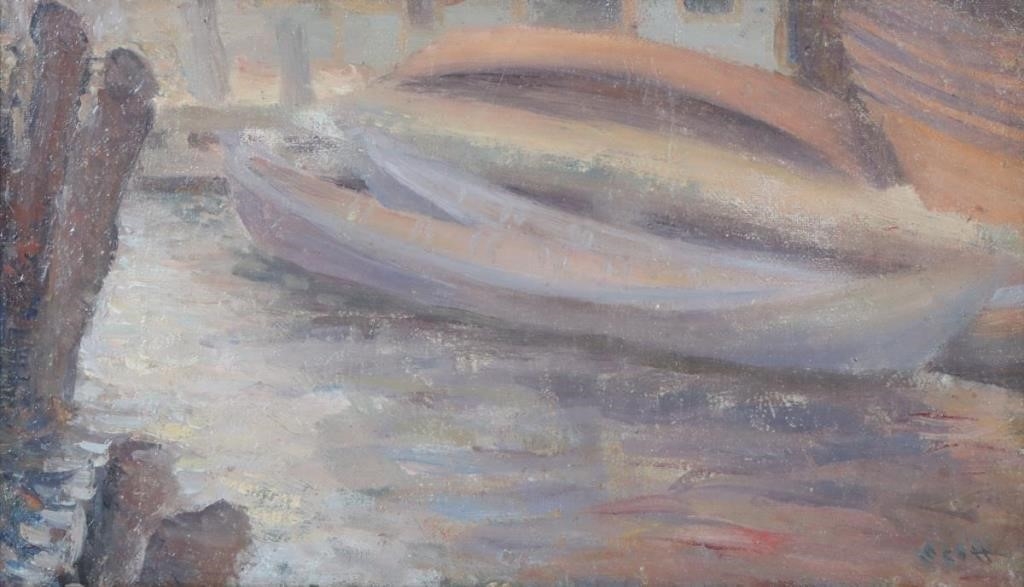 Edith Alice Scott | Intimate portrait of small boat hulls in a mooring ...