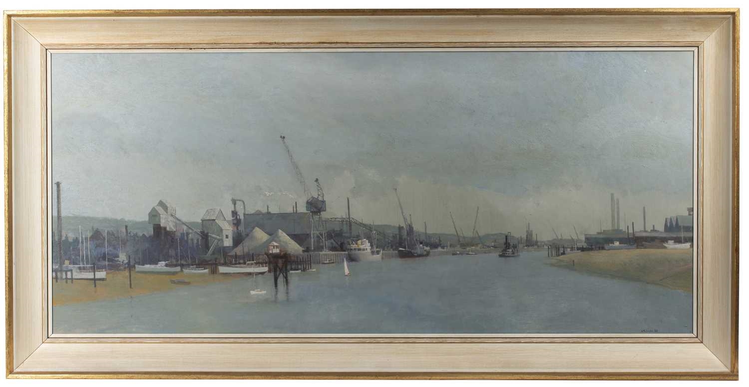 Anthony R. Cooke | An industrial landscape with shipping on the river ...