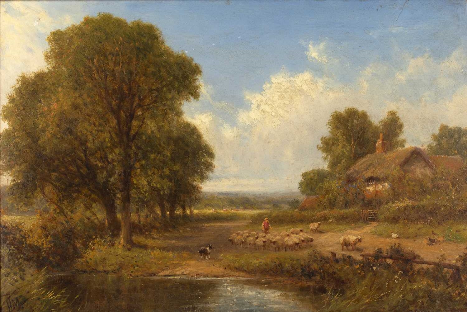 Henry Maidment | A shepherd with flock of sheep in a landscape with ...