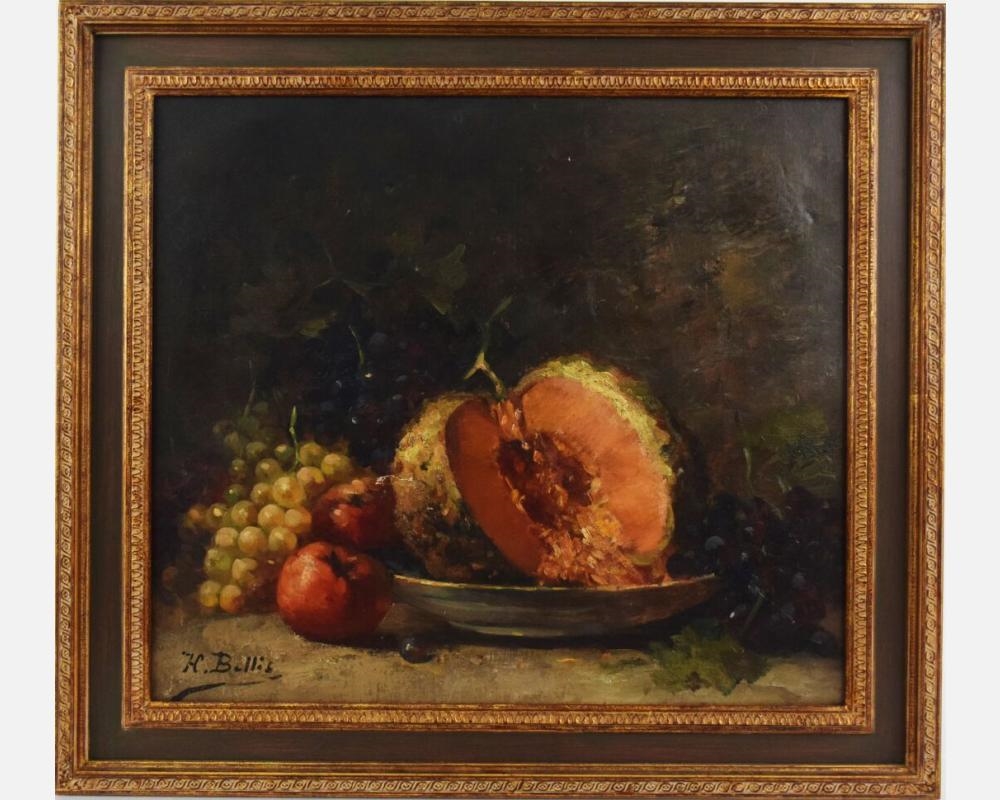 Hubert Bellis | Nature morte au melon, raisins et pommes | MutualArt