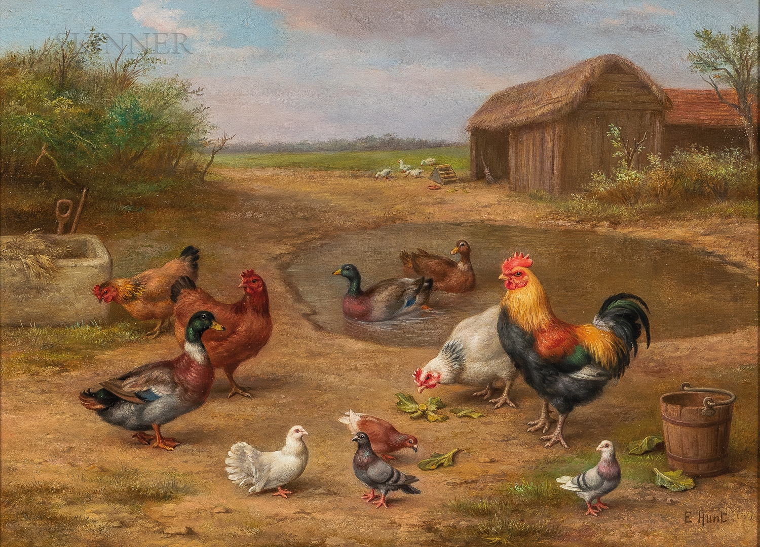Edgar Hunt | Farm Yard with Fowl | MutualArt