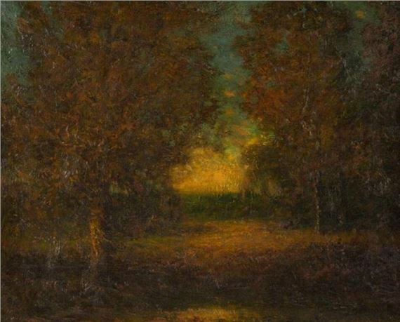 Hudson Mindell Kitchell | Old Oil Painting of Woods Path sgd H.M ...