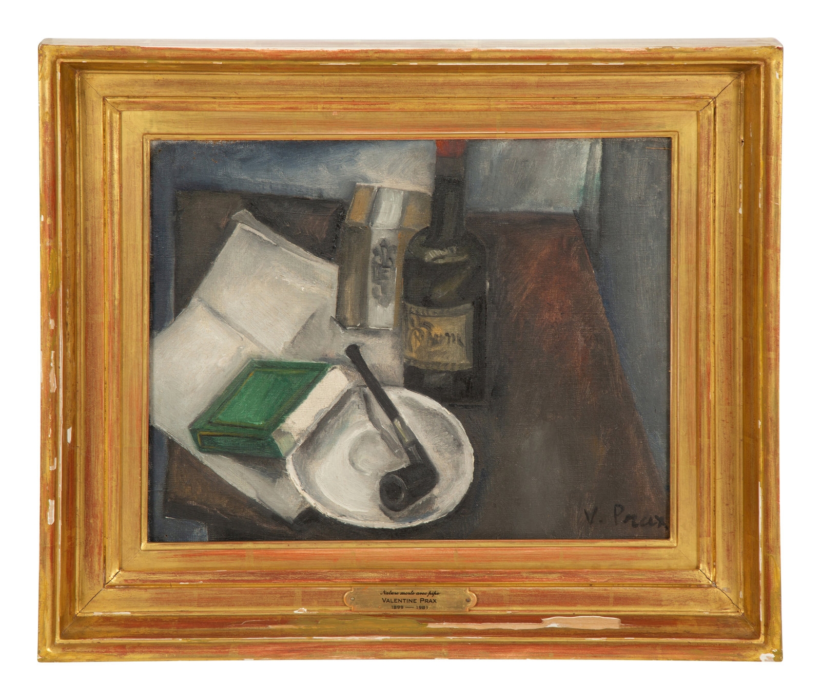 Valentine Prax | Nature Morte Avec Pipe Livre et Bouteille | MutualArt