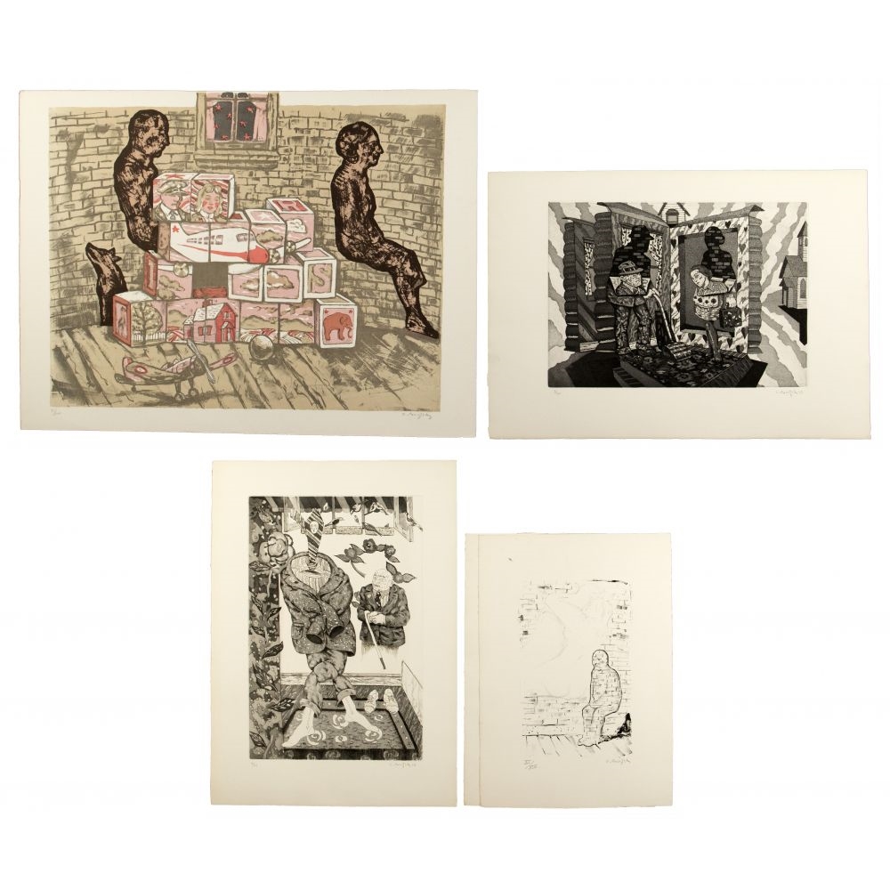 Seymour Rosofsky | Untitled: Abstracted figures in surrealistic scenes ...