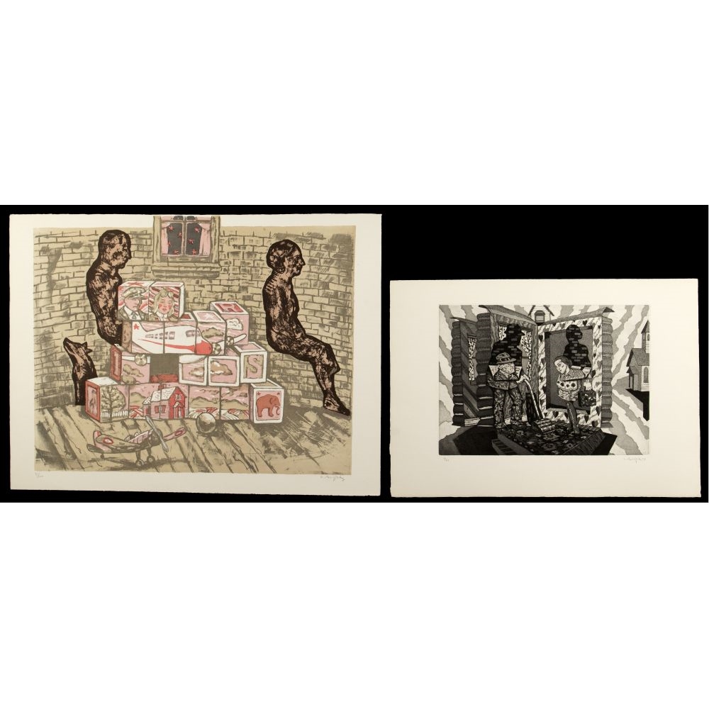 Seymour Rosofsky | Untitled: Abstracted figures in surrealistic scenes ...