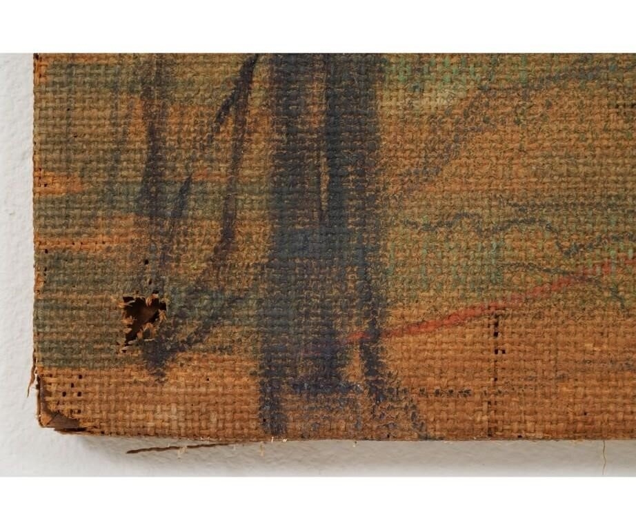 George Harding | Spring/summer landscape with stream and brick factory ...