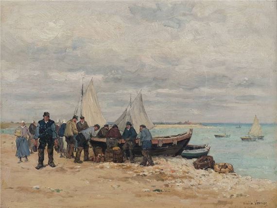 Emile Louis Vernier | Bretonische Fischer am Strand | MutualArt