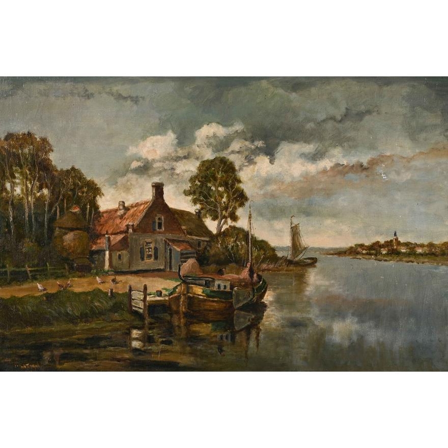C. Waterman | Riverside Cottage with Boat | MutualArt