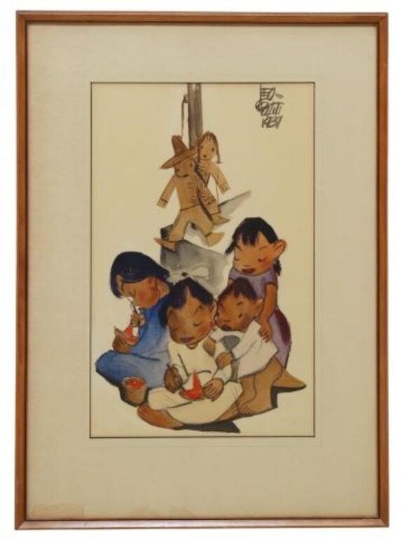 Leo Politi | Children Painting Dolls | MutualArt