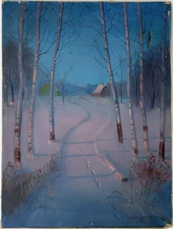 Svend Rasmussen Svendsen | Painting of a Snowy Path at Sunset. | MutualArt