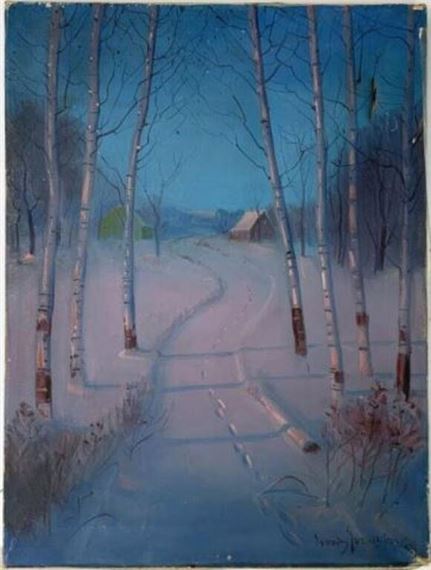 Svend Rasmussen Svendsen | Painting of a Snowy Path at Sunset. | MutualArt