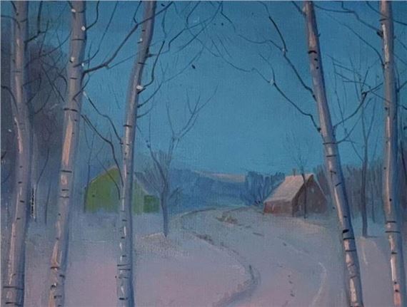 Svend Rasmussen Svendsen | Painting of a Snowy Path at Sunset. | MutualArt