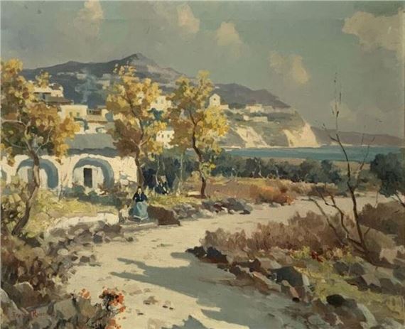 Franco Ruocco | A Vintage oil painting on Canvas of a bright | MutualArt