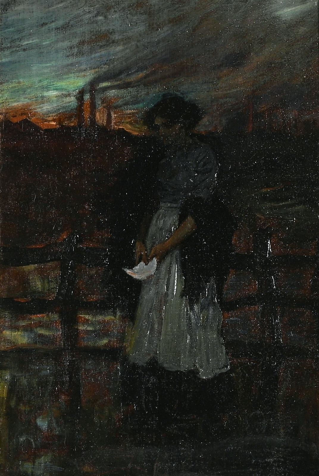 William Douglas Almond | Woman Holding Letter with Smoke Stacks in the ...