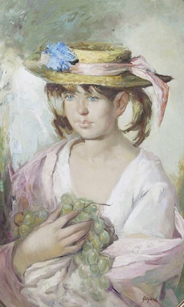 Eugène Guyard | Portrait of a Young Girl with Hat and Grapes | MutualArt